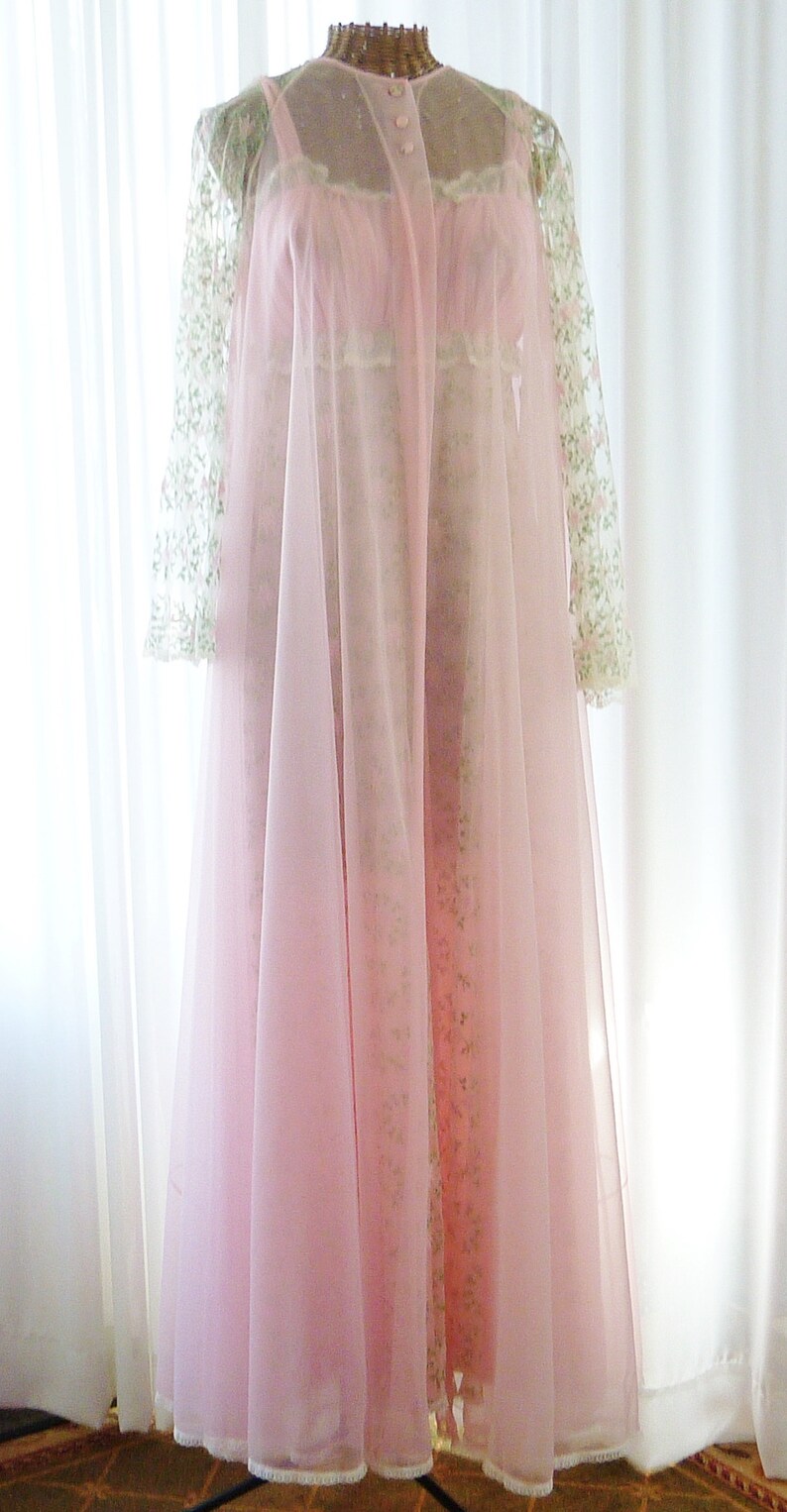 Virginia Wallace Embroidered Chiffon Robe Nightgown 300 Etsy