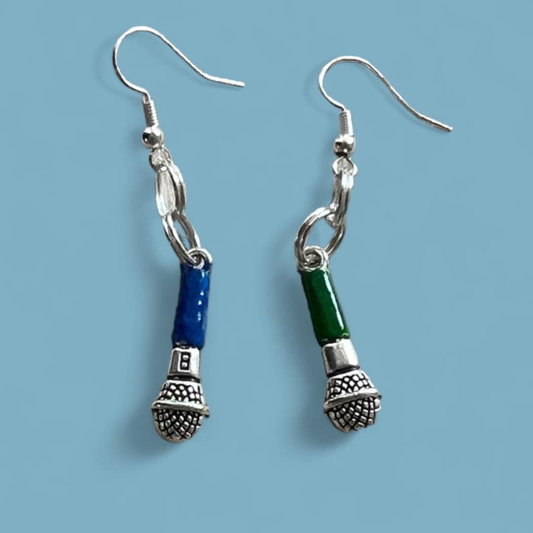Blue Green Metal Microphone Earrings Hand Painted One Direction ...