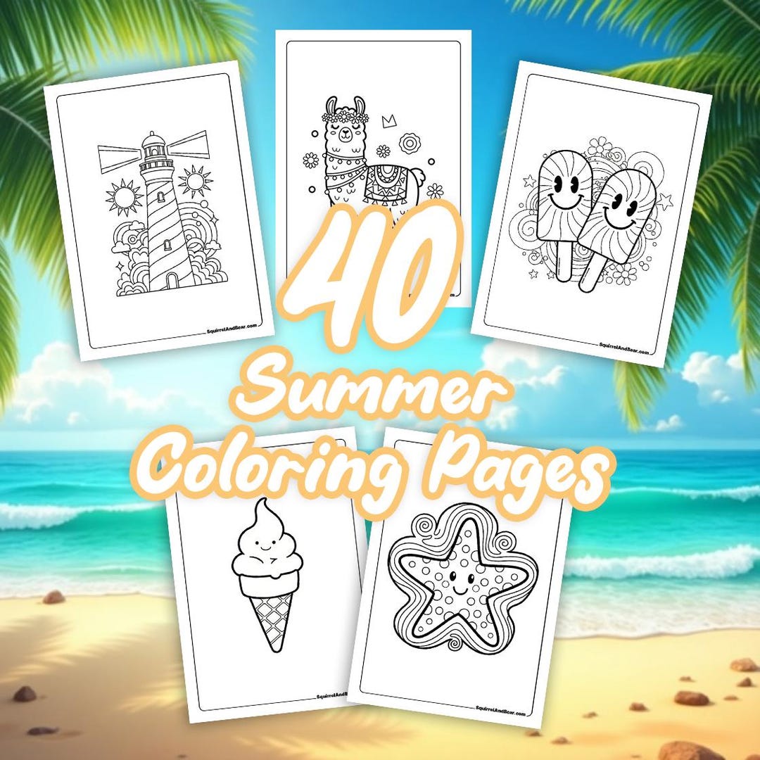 40 Summer Coloring Pages – Beach Vacation Activity Sheets (PDF) - Etsy