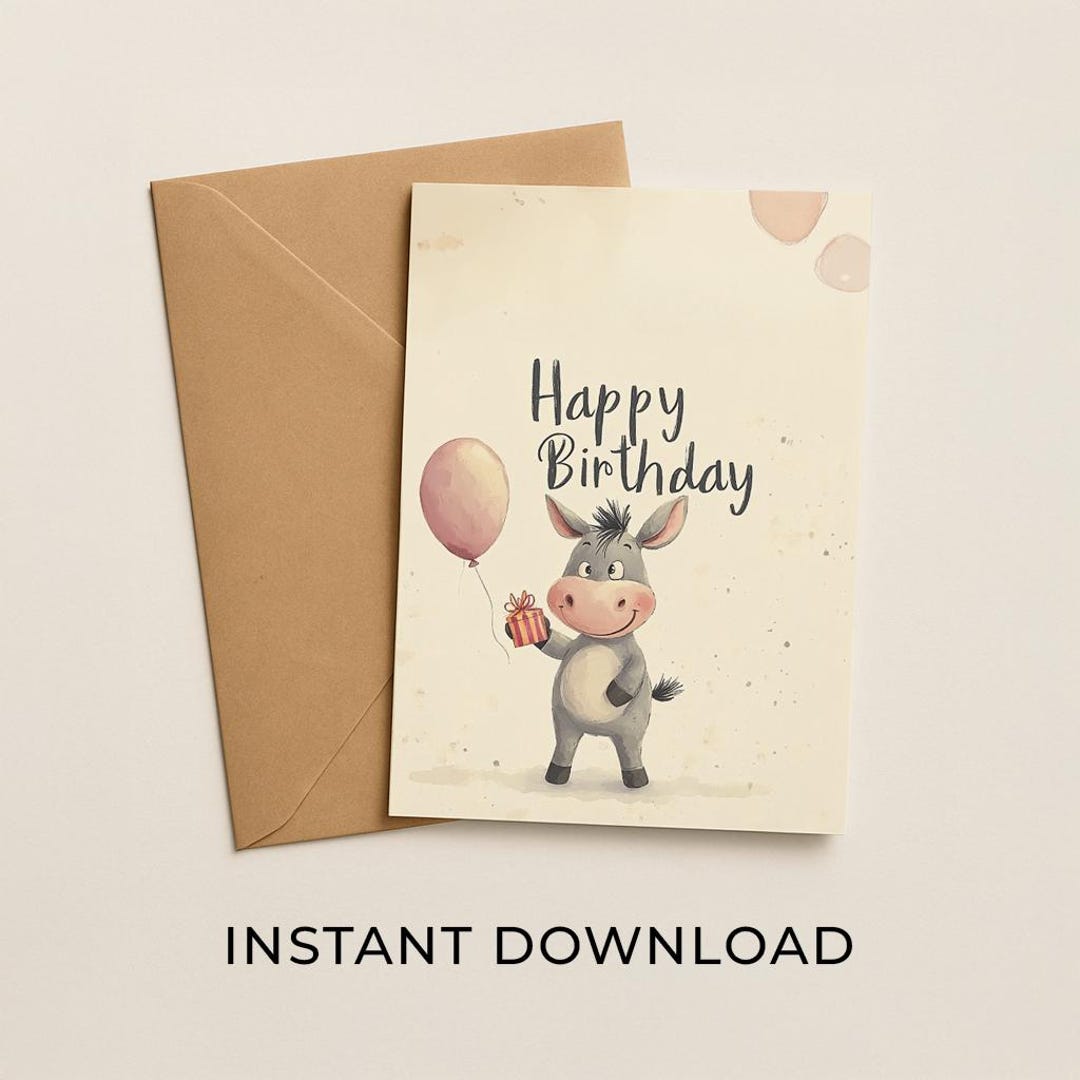 Donkey Birthday Cards Printable, Funny Donkey Birthday Card Instant ...