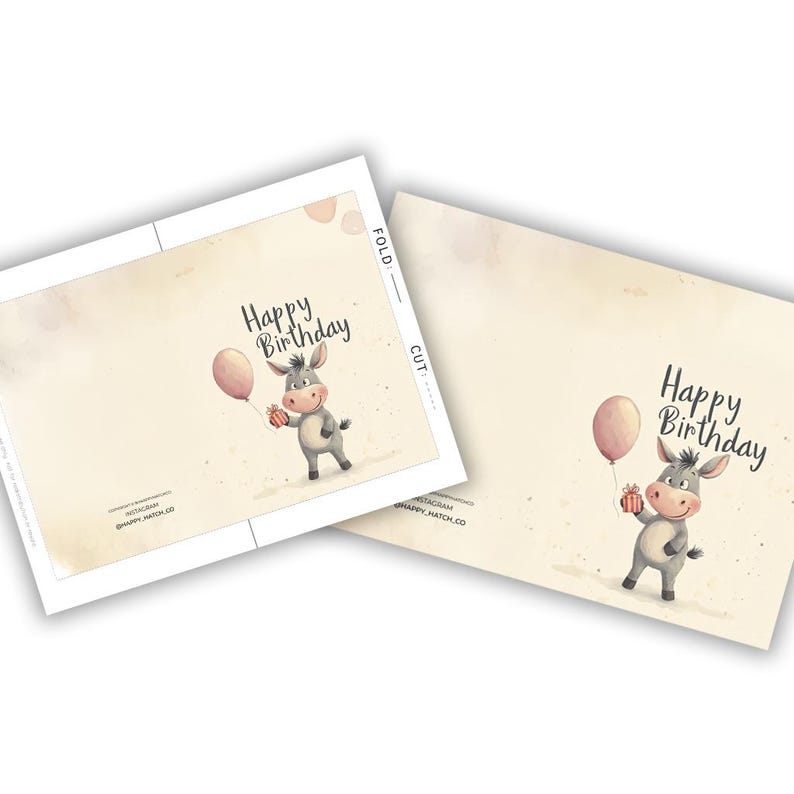 Donkey Birthday Cards Printable, Funny Donkey Birthday Card Instant ...