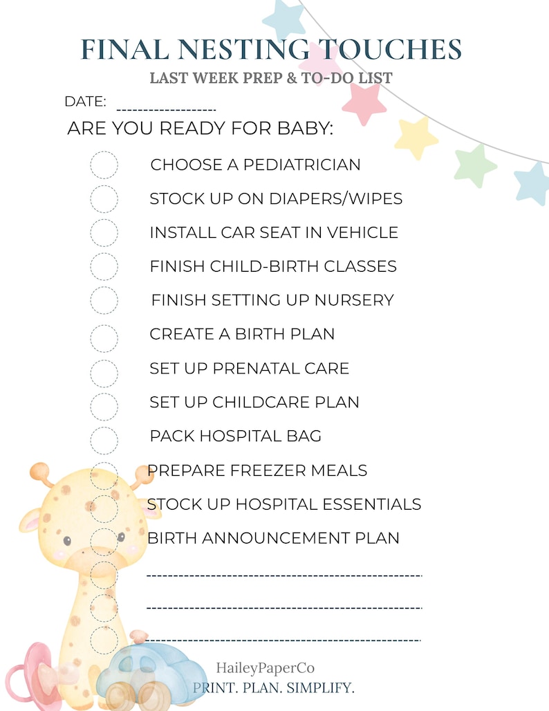 Baby Prep Printable Sheets: Nesting & Newborn Essentials (digital ...