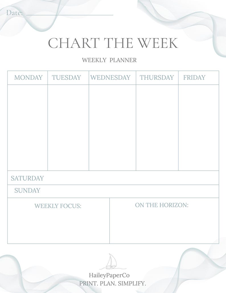 Chart the Week | Printable Weekly Planner | Calm Sea-inspired ...