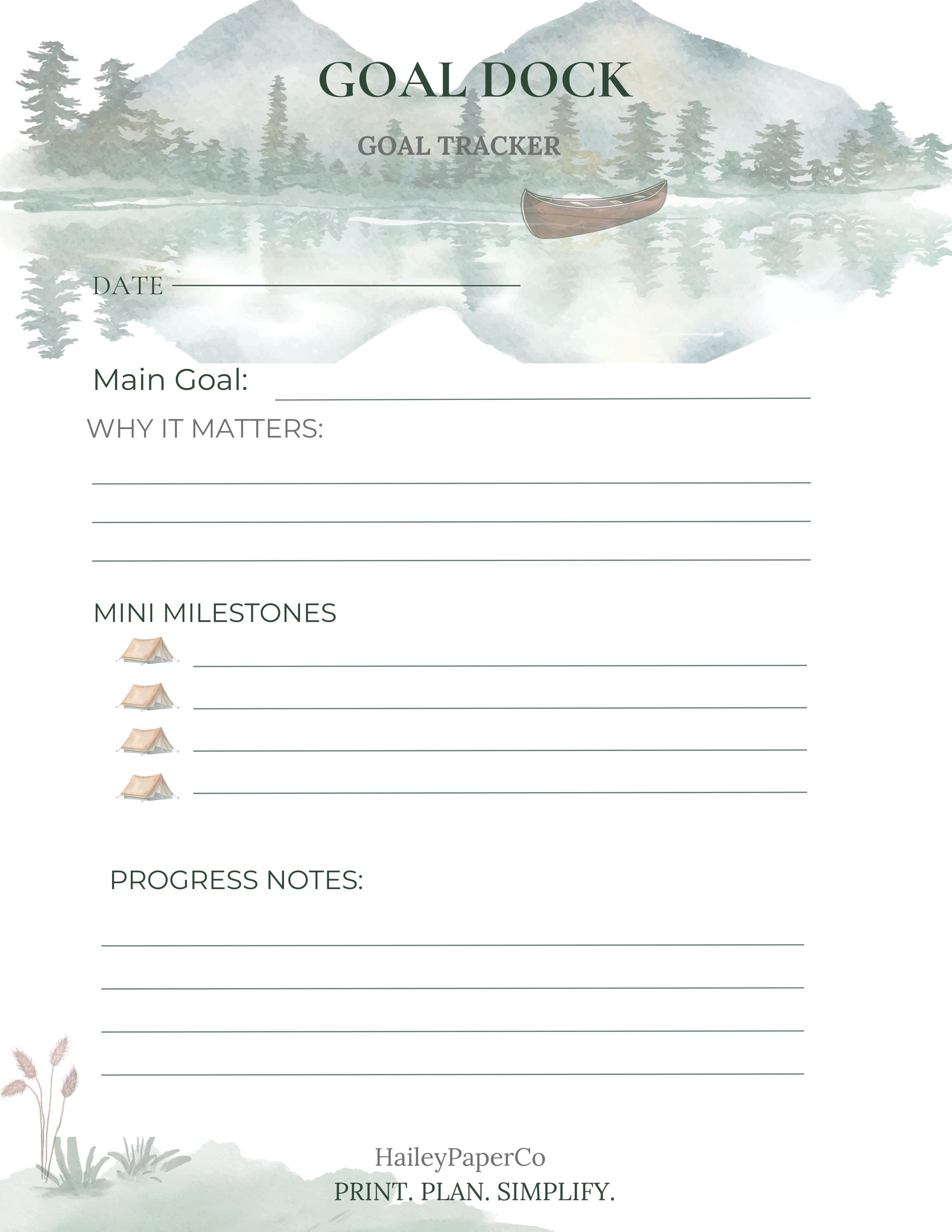 Goal Dock | Lake-inspired Goal Tracker Printable - Etsy