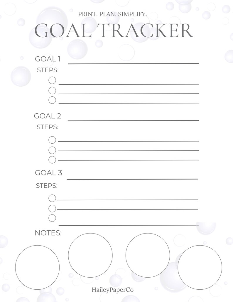 Goal Tracker Printable | Bubbles & Balance | Minimalist Goal Setting ...