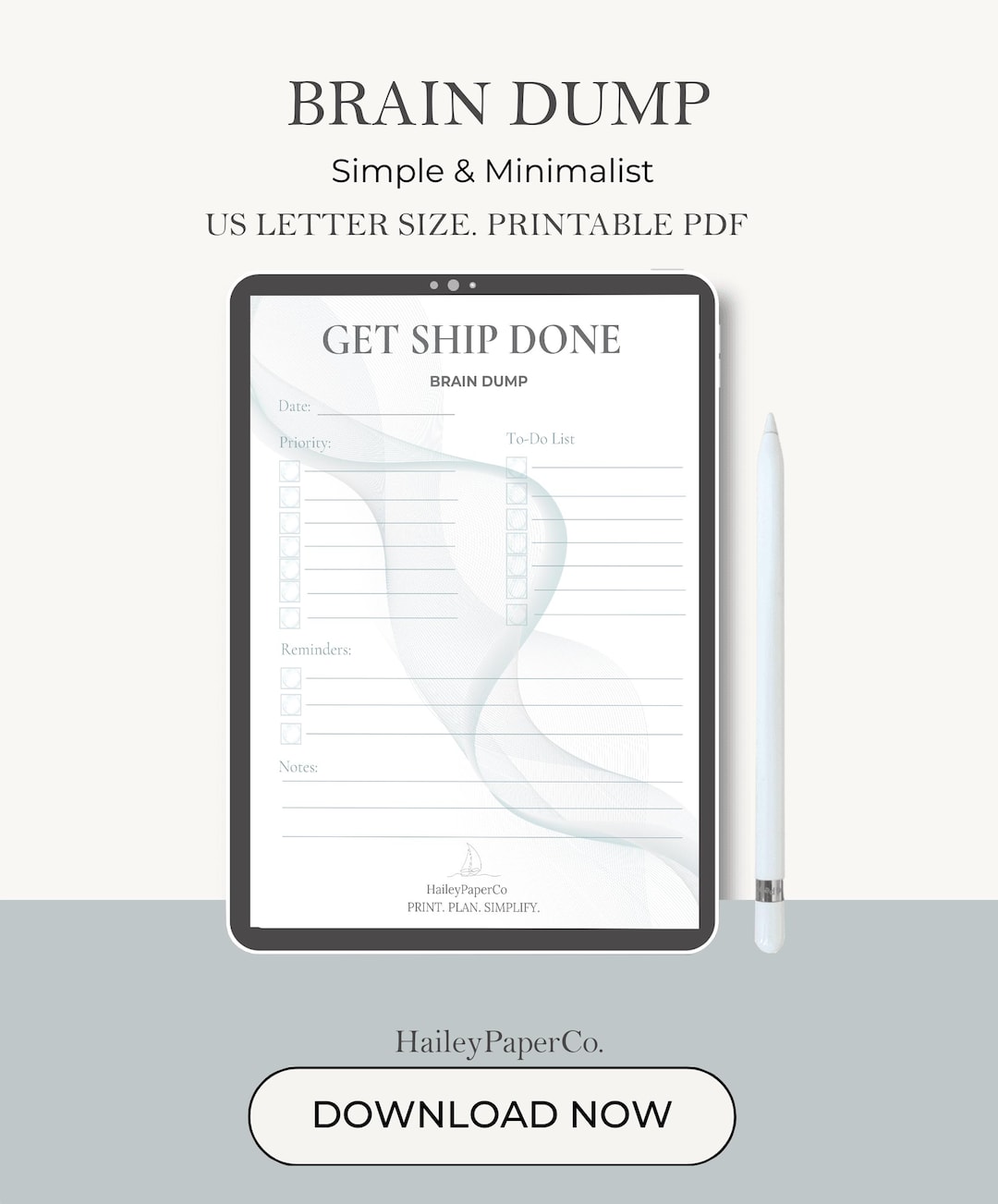 Get Ship Done Brain Dump | Printable Task Organizer & Productivity ...