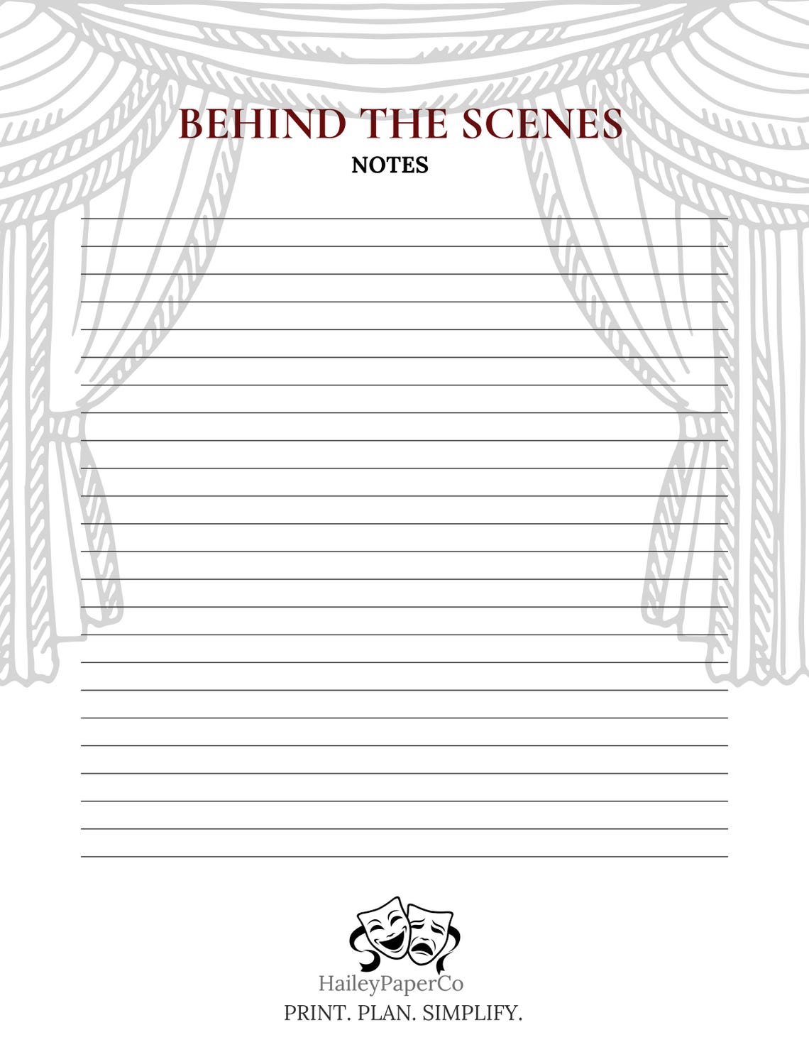Behind the Scenes Notes Page | Printable Theater Journal | Drama ...