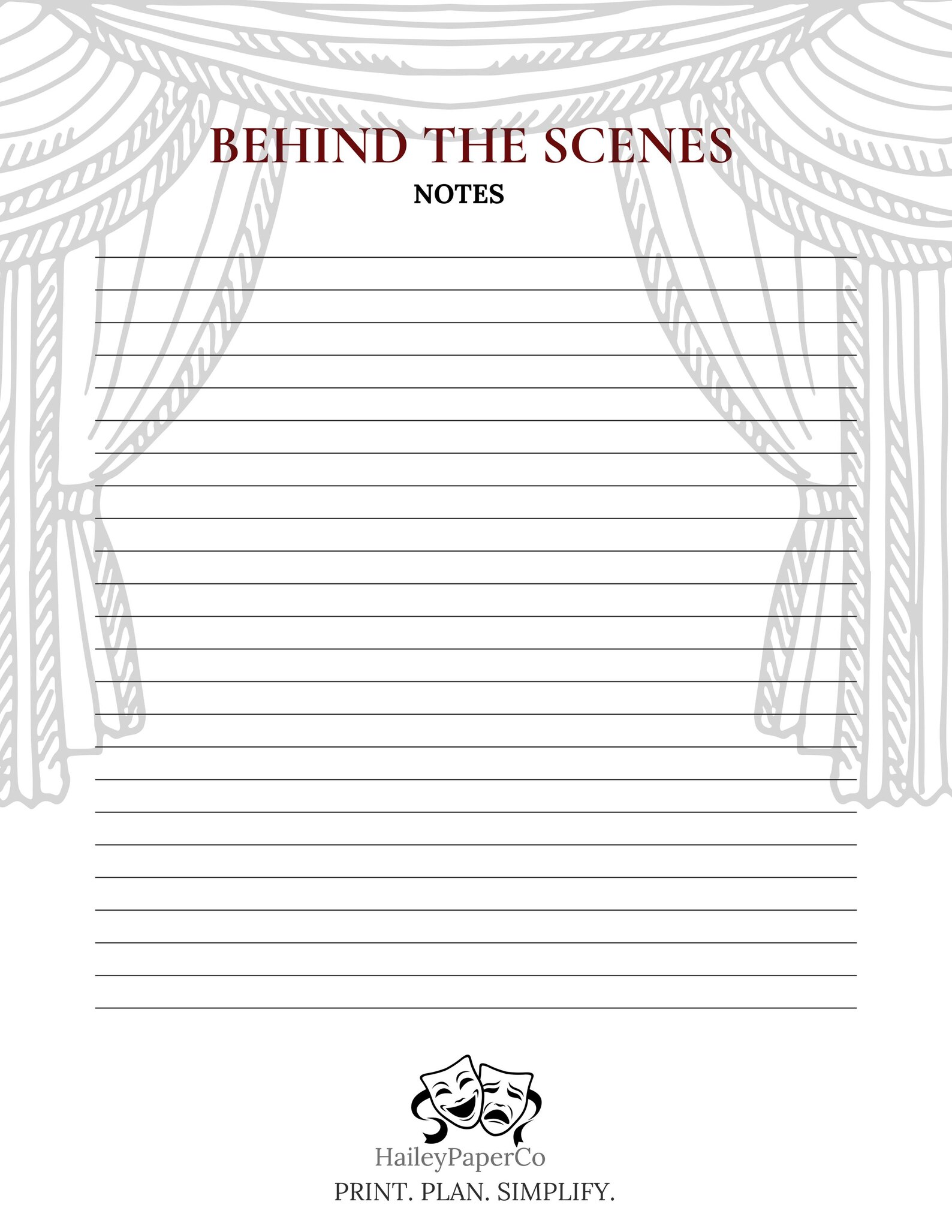 Behind the Scenes Notes Page | Printable Theater Journal | Drama ...