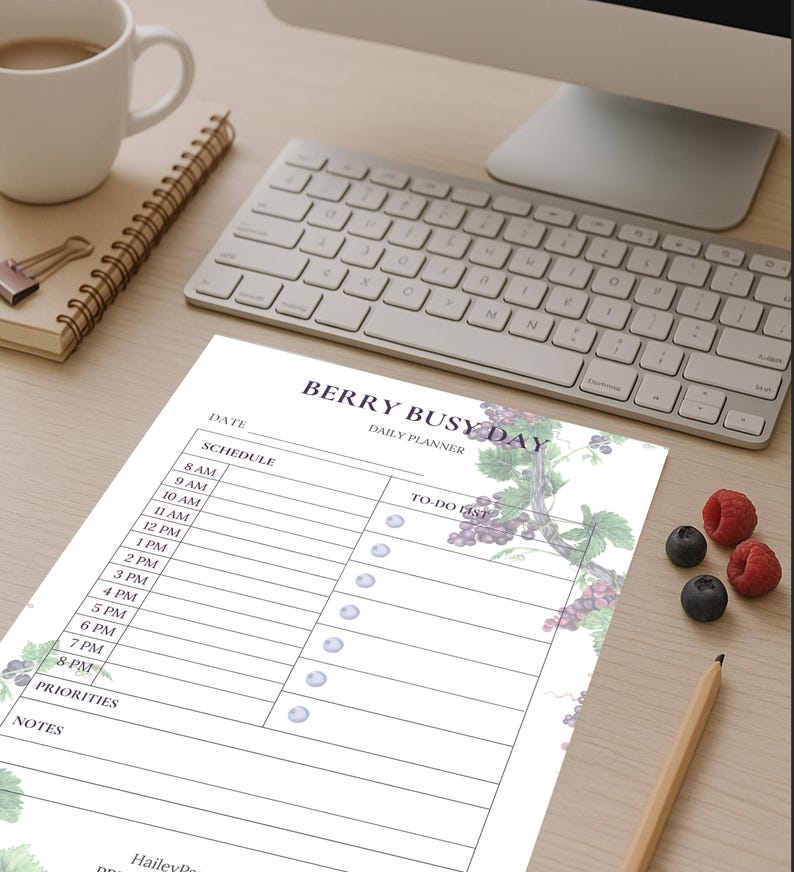 Grape & Blueberry Daily Planner Printable: Berry Theme To-do List (PDF ...