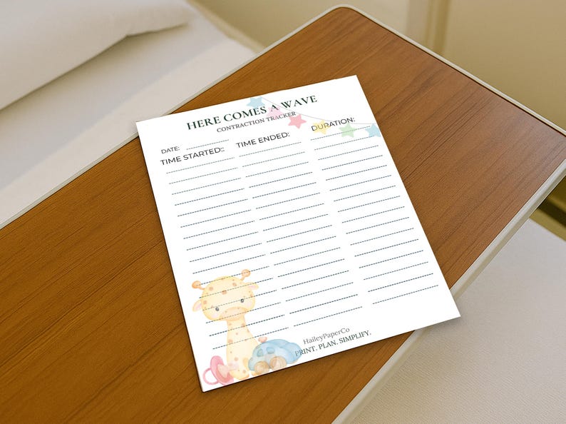 Printable Contraction Tracker: Baby Shower Gift (PDF) - Etsy