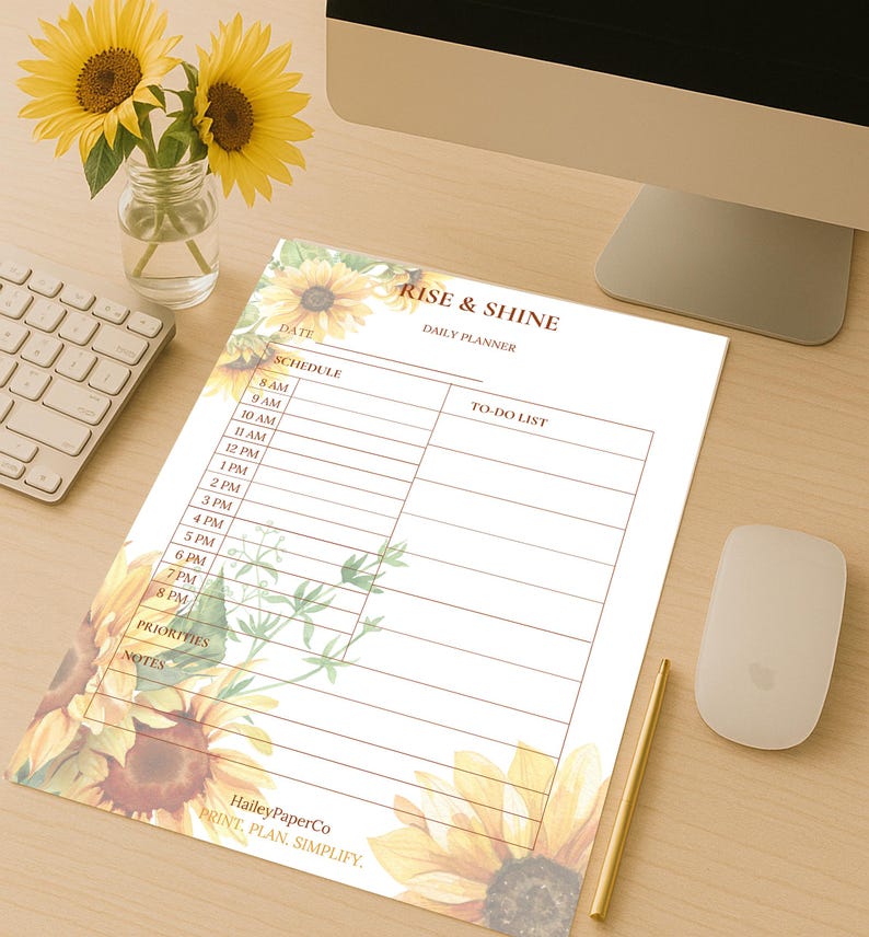 Sunflower Daily Planner | Printable Schedule, To-do List (PDF) - Etsy