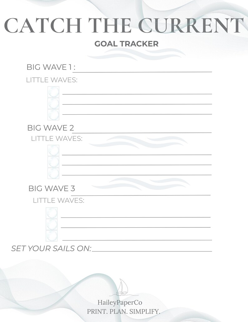 Wave-themed Goal Tracker | Printable Planner (PDF) - Etsy