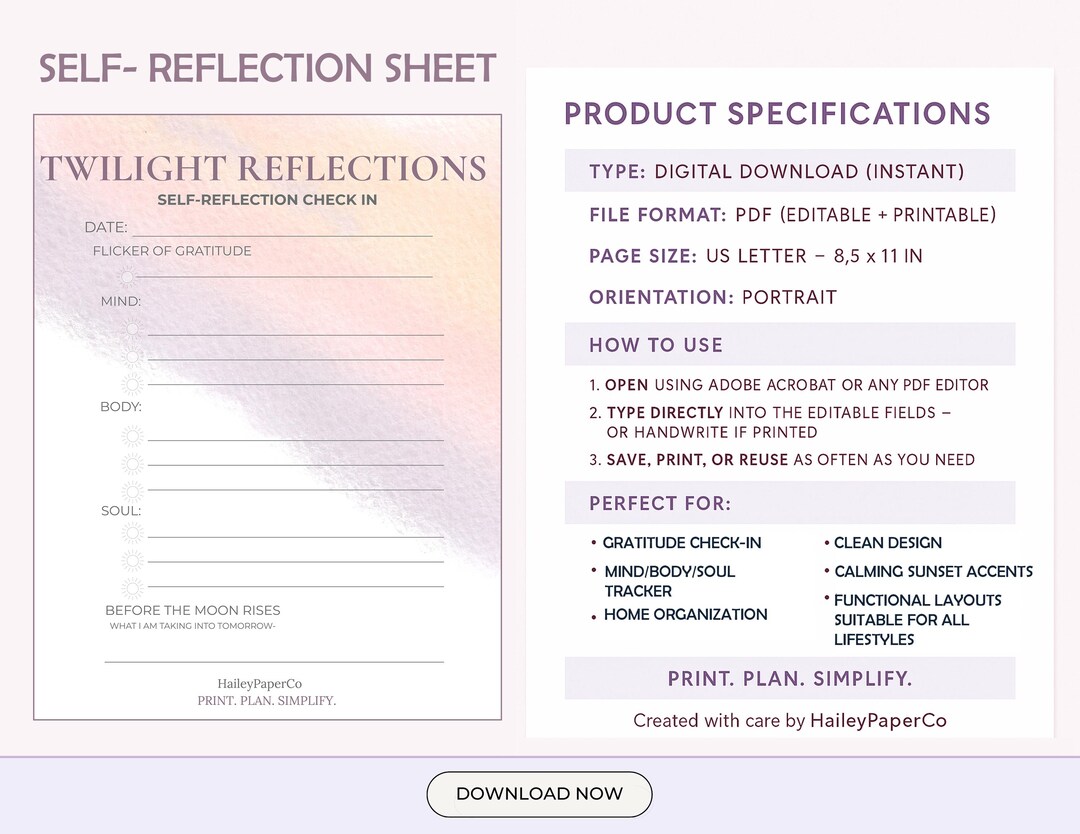 Twilight Reflections – Self-reflection Journal Page | Evening ...