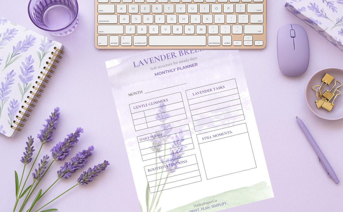 Lavender Monthly Planner Printable: Floral Intentions & Self-care ...