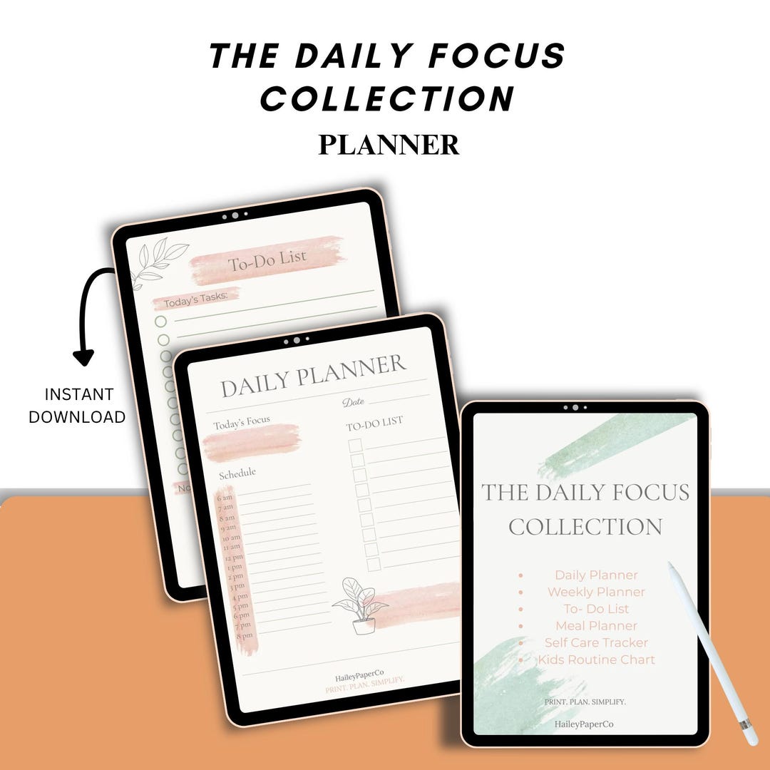 Daily Focus Collection | Printable Planner Bundle | 6-page Productivity ...