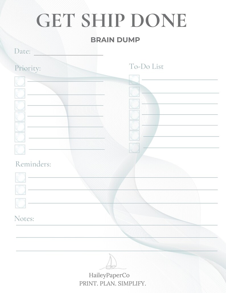 Get Ship Done Brain Dump | Printable Task Organizer & Productivity ...