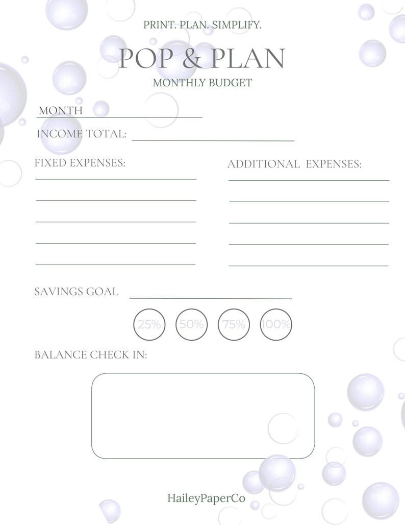 Pop & Plan: Monthly Budget Sheet | Bubble-themed Printable Finance ...