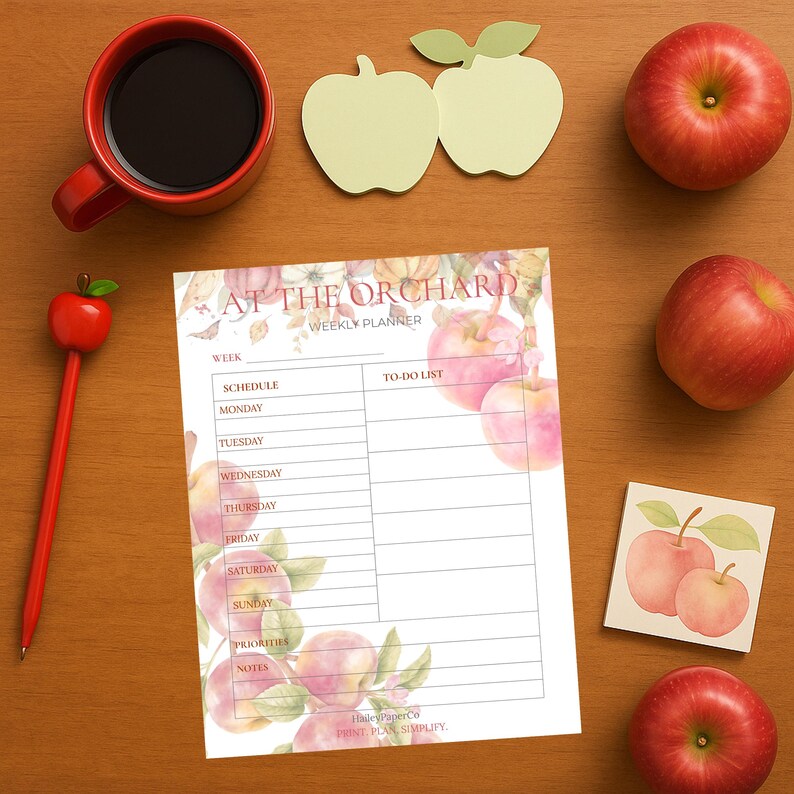 At the Orchard Weekly Planner | Apple Theme Printable | Fall Schedule ...