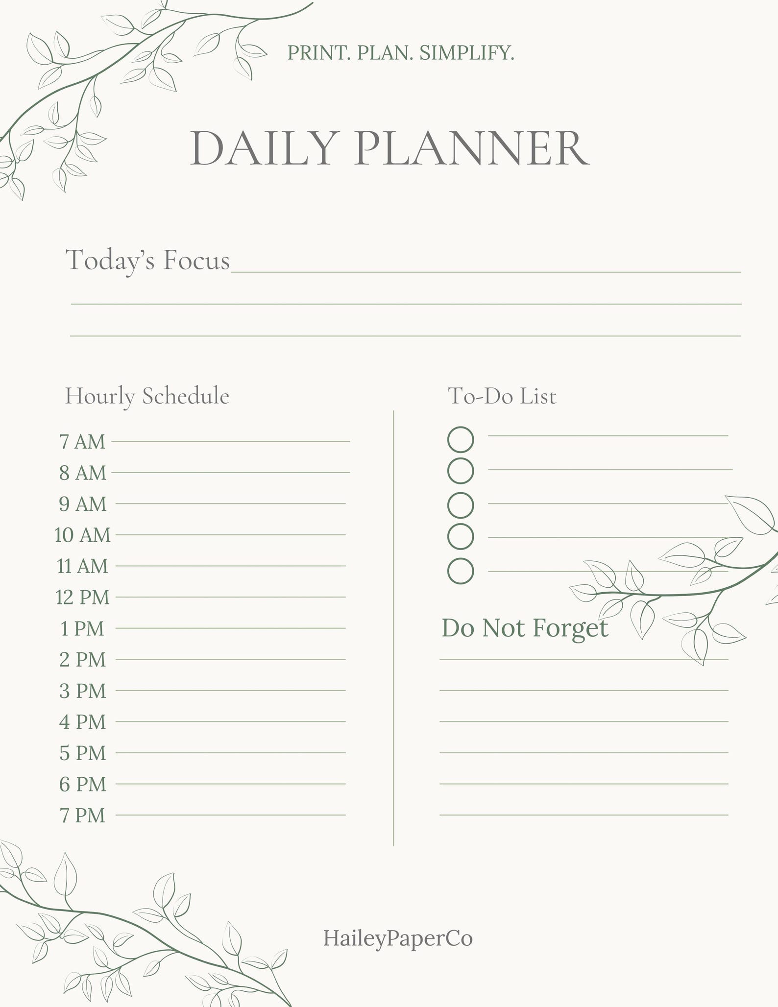 Rooted Routine Daily Planner | Printable PDF | Calm Vine-themed Daily ...