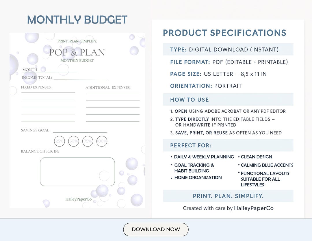 Pop & Plan: Monthly Budget Sheet | Bubble-themed Printable Finance ...