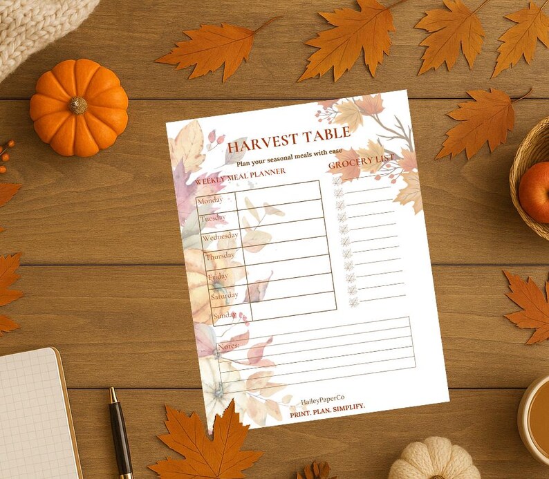 Harvest Table | Autumn Meal Planner | Printable Fall Weekly Menu ...