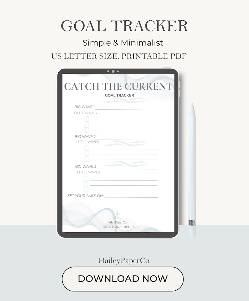 Catch the Current Goal Tracker | Printable Wave-themed Goal Planner ...