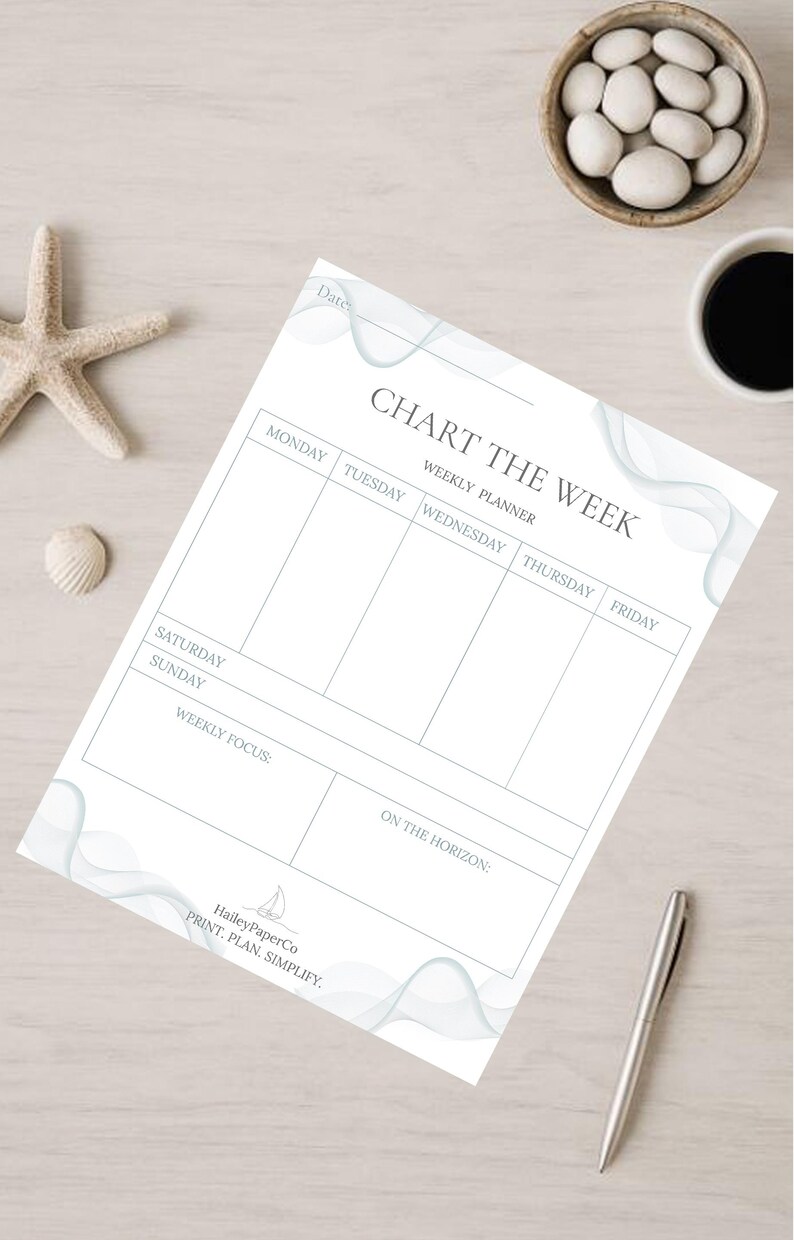 Chart the Week | Printable Weekly Planner | Calm Sea-inspired ...