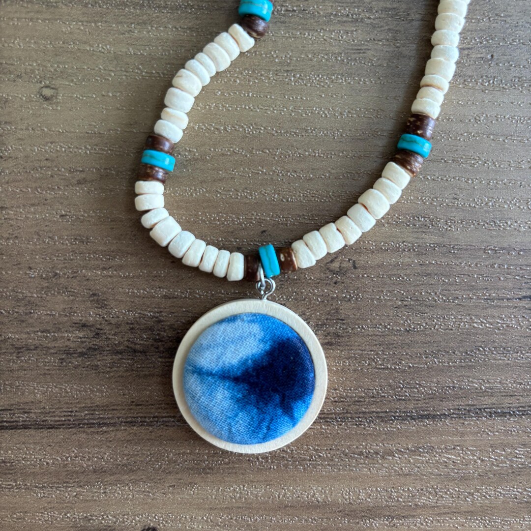 Handmade Shibori Indigo Pendant Necklace – Natural Bead Jewelry With ...