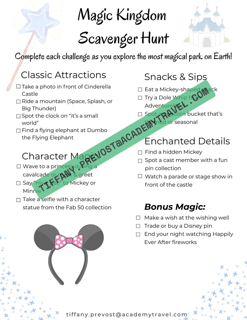 Disney Park Scavenger Hunt Bundle – Magic Kingdom, Princess & Pirate ...