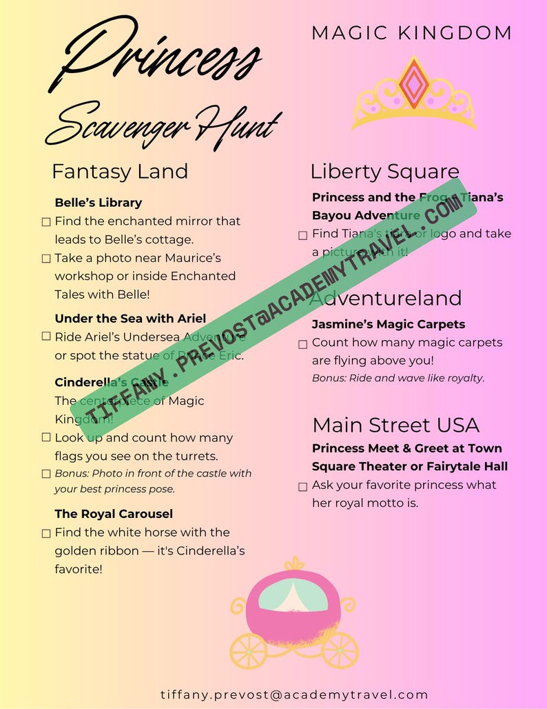 Disney Park Scavenger Hunt Bundle – Magic Kingdom, Princess & Pirate ...
