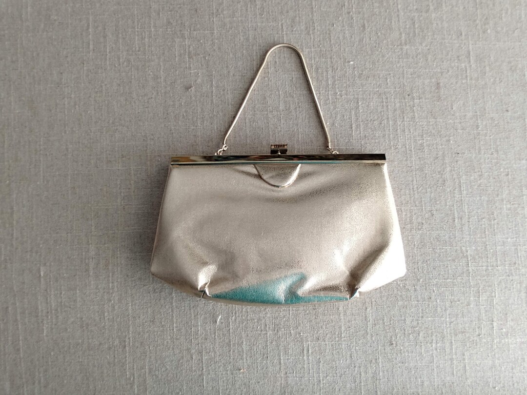 Gold Clutch Pouch With Tuck Away Chain Small Kiss Clasp Satin Coin ...