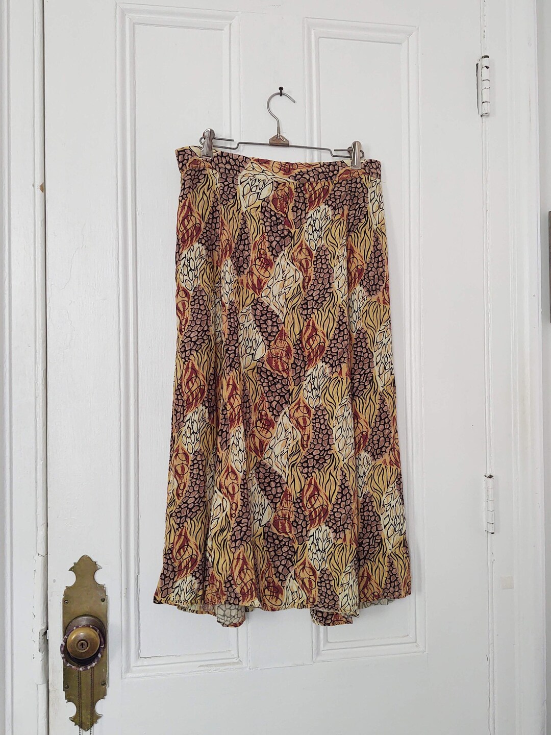 90s Rayon Swirl Skirt Earthtones Abstract Animal Print - Etsy