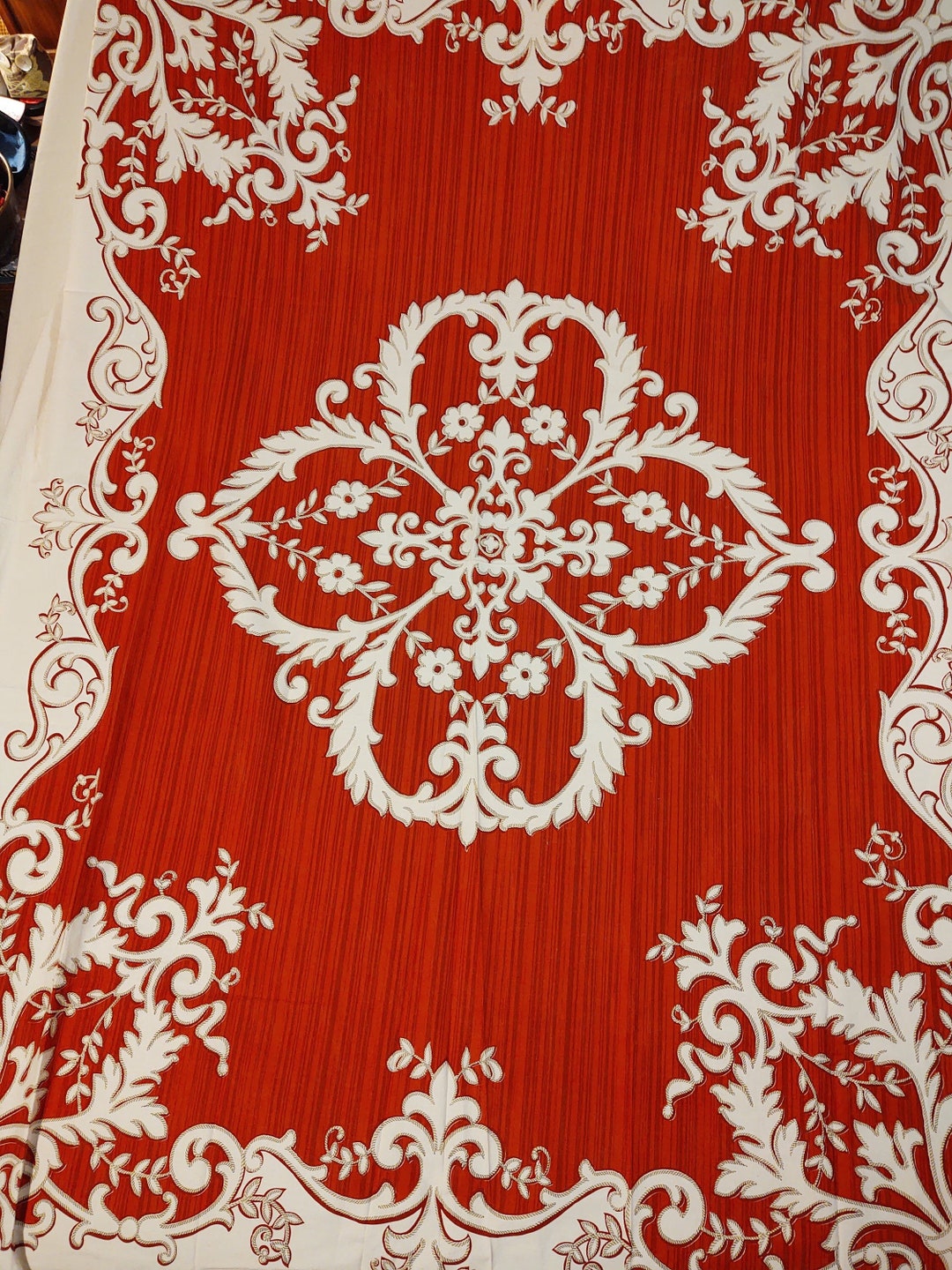 Red and White Screen Printed Unhemmed Cotton Table Cloth PAIR of TWO - Etsy