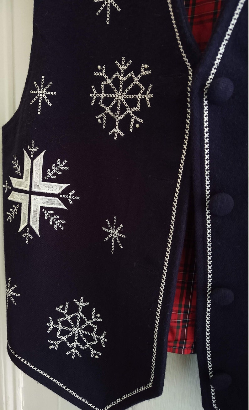 Wool Feel Navy Blue Vest With Embroidered Snowflake Design - Etsy