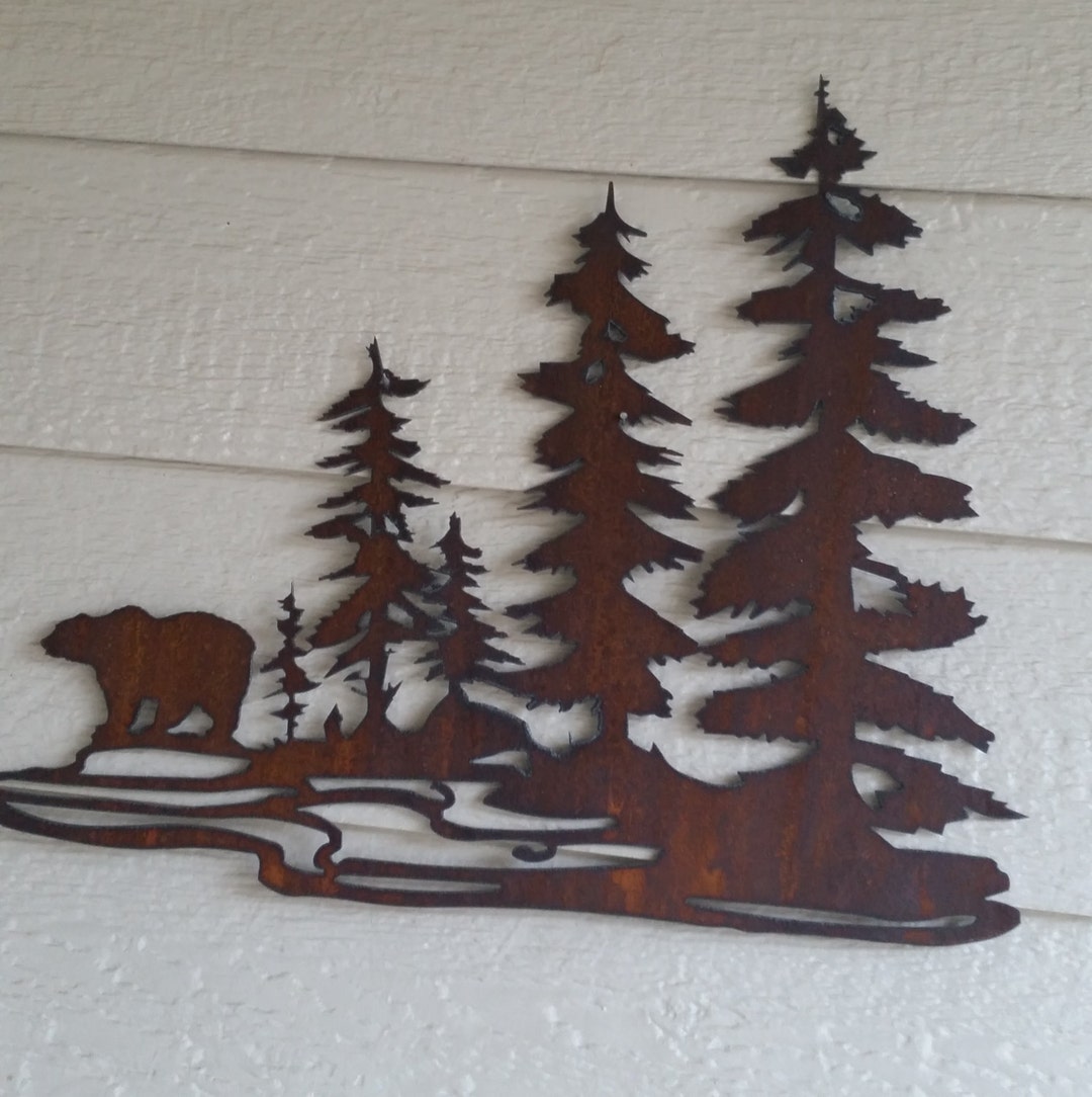 Bear in the Woods Rustic Wilderness Art Recycled Steel Home Decor Bears ...