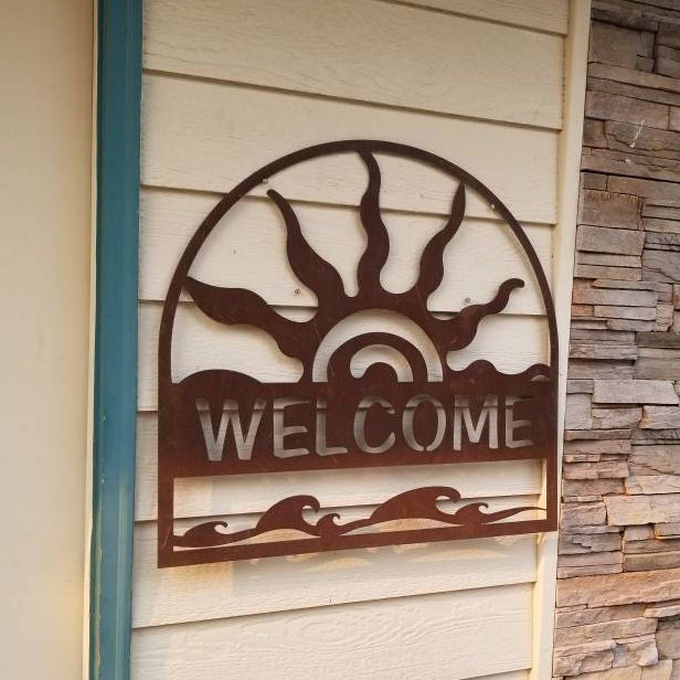 Sun and Sea Welcome Sign Custom Recycled Steel Sign Rustic | Etsy