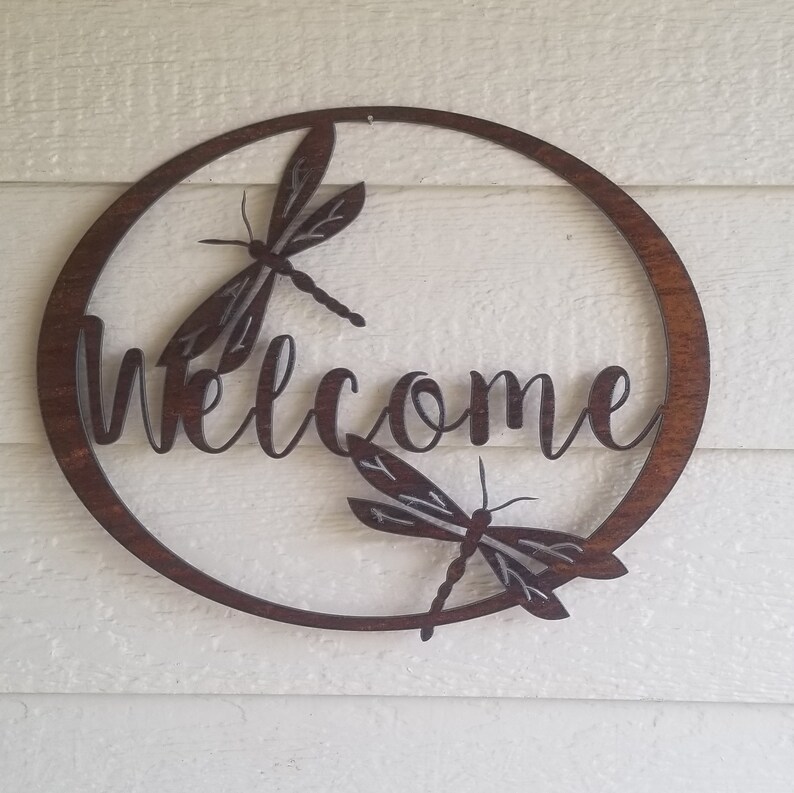 Welcome Dragonfly Rustic Accent Custom Welcome Heat Colored - Etsy
