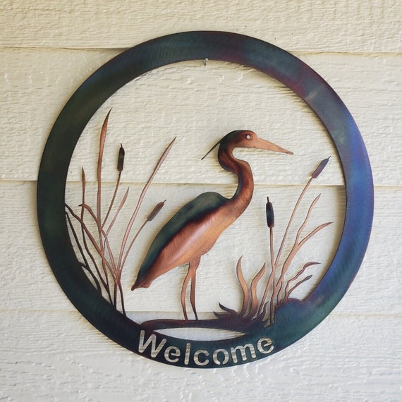 Heron Cattails Welcome Sign Custom Name Rustic Decor 18 - Etsy