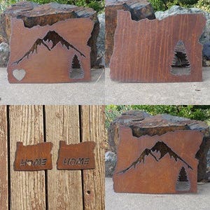Custom State Mountain Tree Sign Oregon Large Recycled Steel Rustic Wall ...