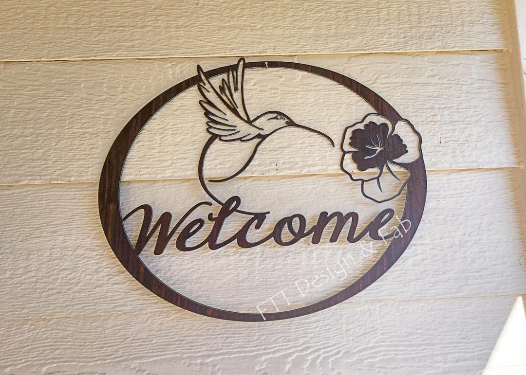 Welcome Hummingbird Floral Custom Welcome Heat Colored Steel Recycled ...