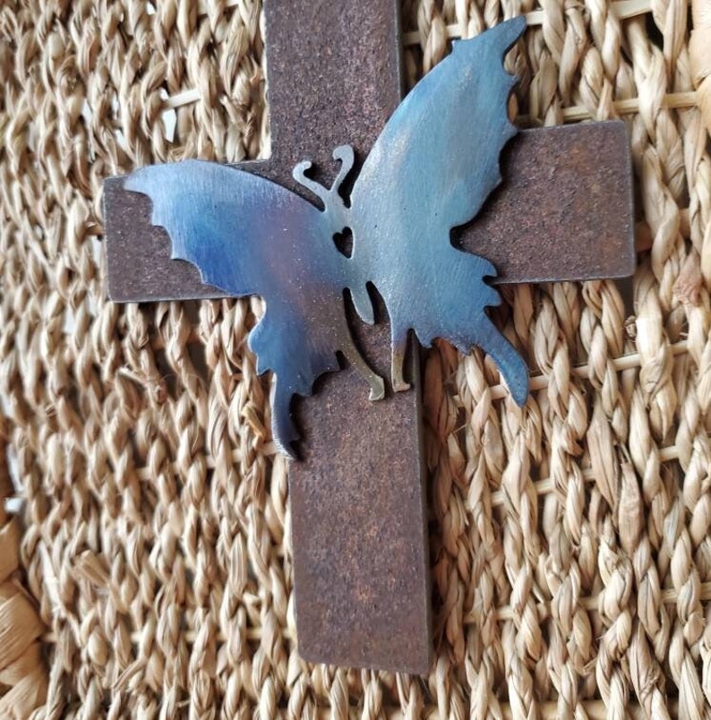 Rustic Metal Cross With Silver Textured Butterfly Custom | Etsy