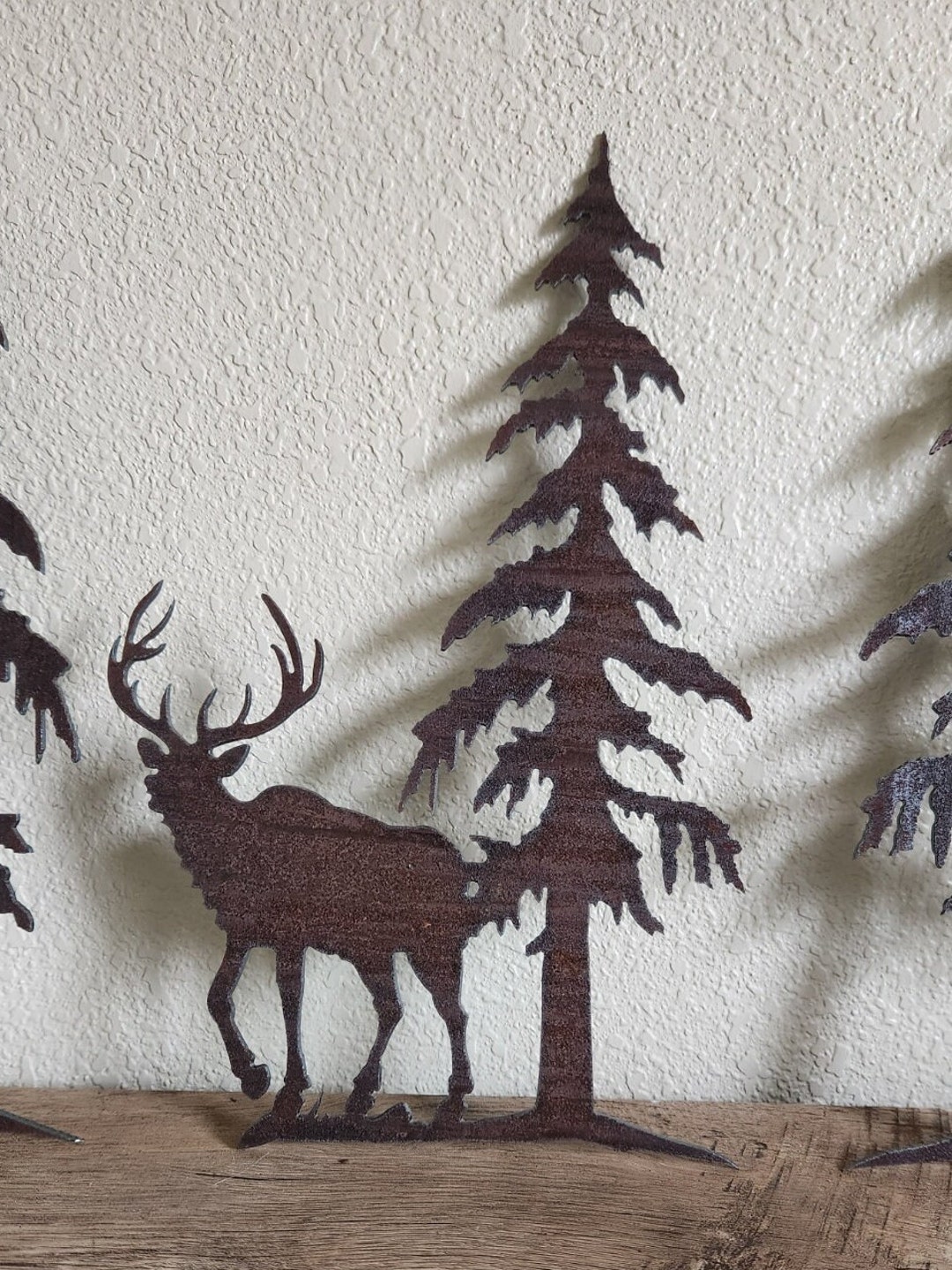 Elk Tree Metal Art Bear Deer Doe Moose Yeti Wall Decor Rustic Pine ...