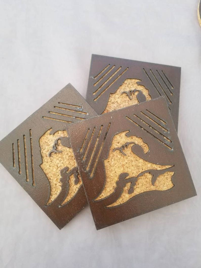 Custom Tree Rustic Metal Coasters Geometric designs Square | Etsy