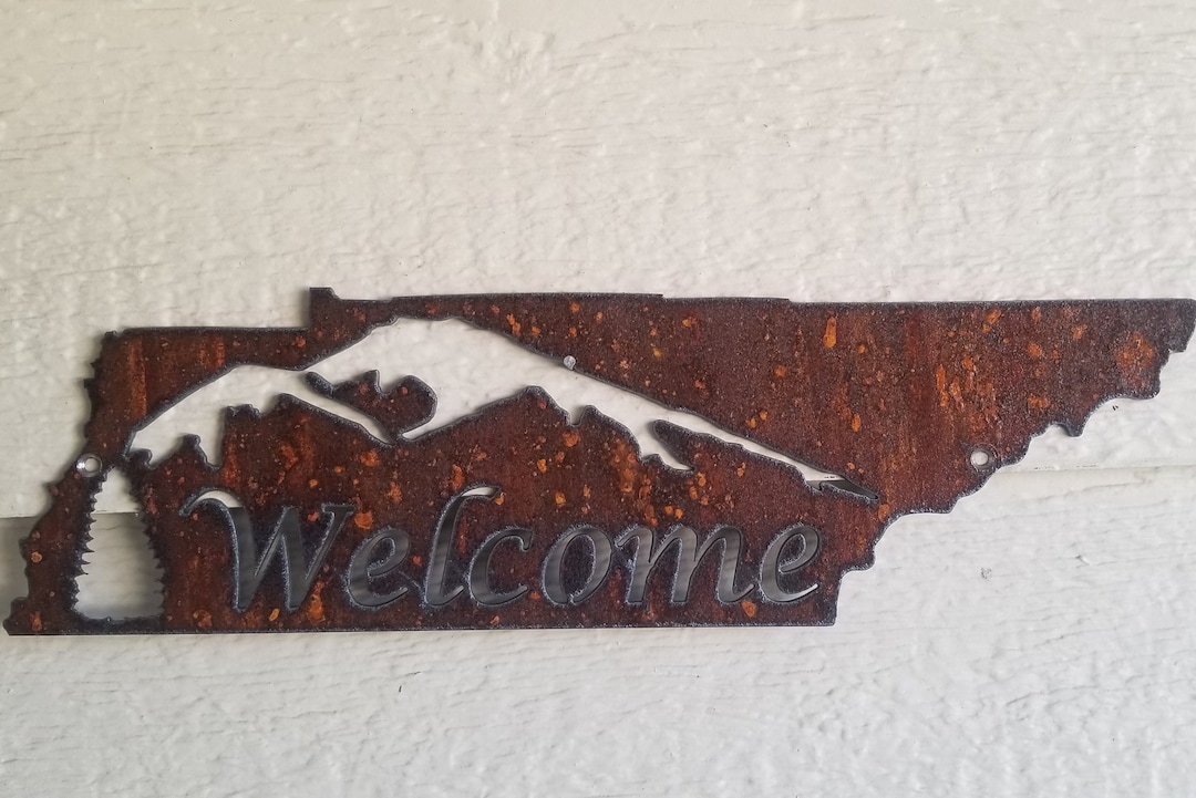 Custom Tennessee State Mountain Sign Welcome Recycled Steel Rustic ...