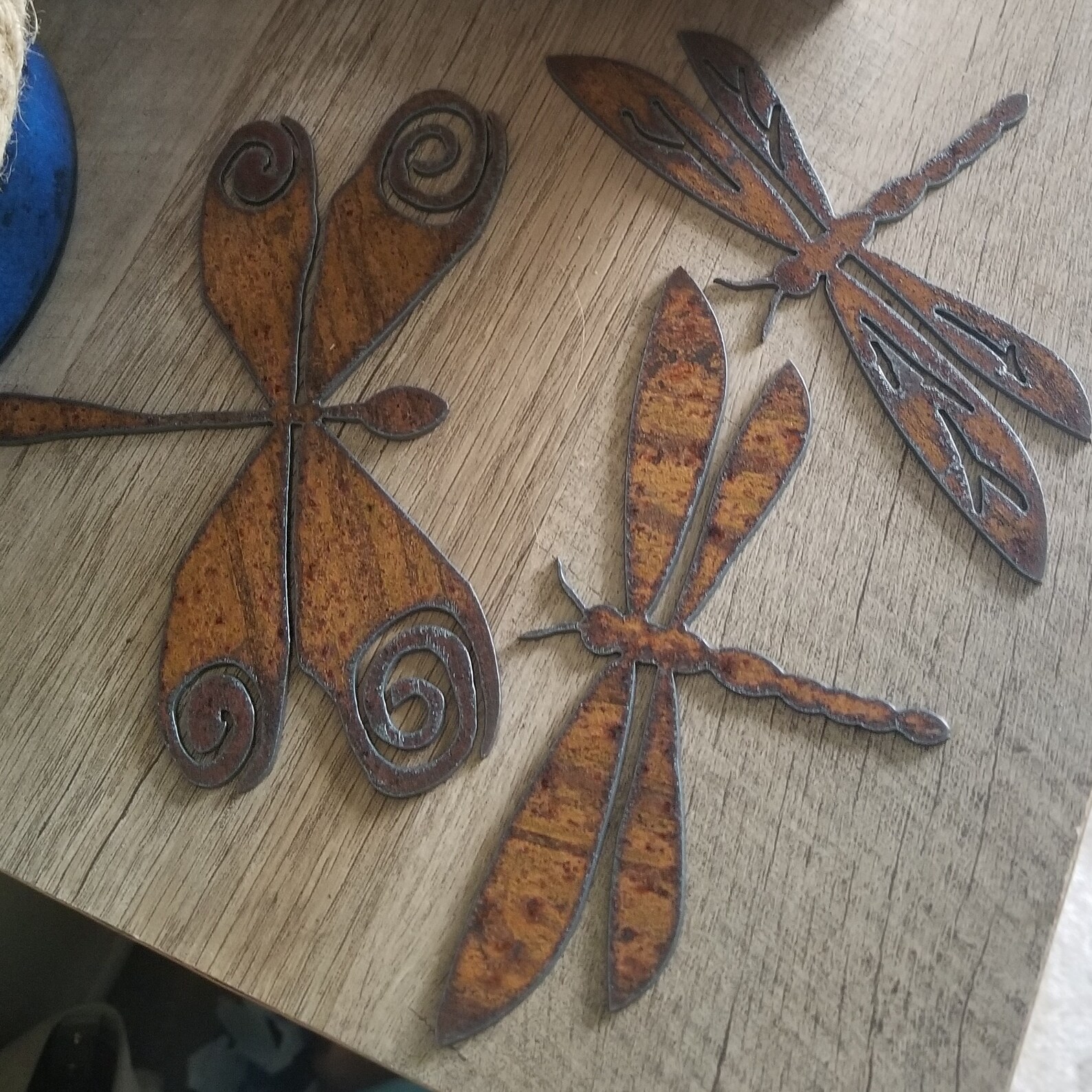 Set of 3 Heat Colored Dragonfly Wall Decor 10" Each Recycled Steel ...
