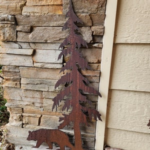 Rustic Pine Tree Steel Art, Cabin Decor Custom Iron Wildlife Art Woods ...