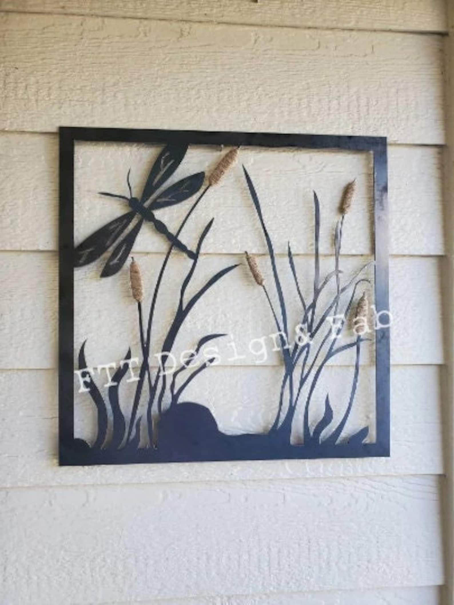 Square Dragonfly and Cattails Rustic Wall Decor - Etsy