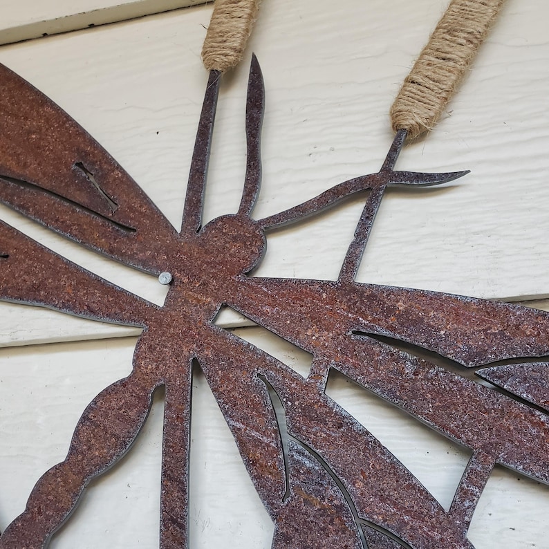 Square Dragonfly and Cattails Rustic Wall Decor Custom Garden Theme Art ...