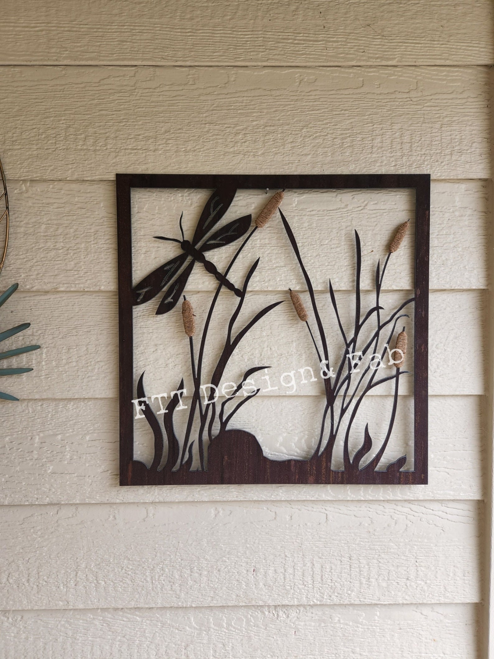Square Dragonfly and Cattails Rustic Wall Decor - Etsy