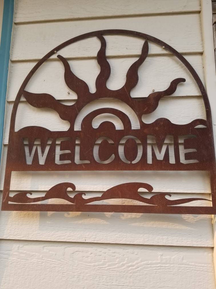 Sun and Sea Welcome Sign Custom Recycled Steel Sign Rustic | Etsy